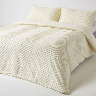 Homescapes Perkal Bettw&auml;sche 260 x 220 cm off-white aus 100% Baumwolle, getuftet mit Chevron-Muster