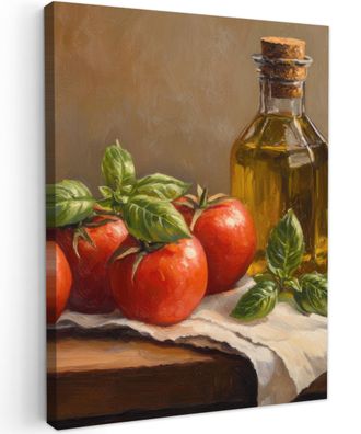 MuchoWow © Wandbilder 30x40 cm Wohnzimmer Wanddeko Schlafzimmer Zimmerdeko Wandgemälde Zimmer Deko auf Wand Dekoration Wall Art Tomaten - Olivenöl - Stilleben