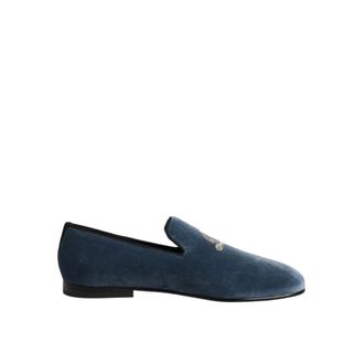 Dolce & Gabbana Luxuri&ouml;se Samt-Logo-Mokassins Ledersohle - - Shoes - Herren - Blau - 43 1/2 EU