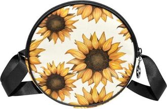 Generic Sac &agrave; bandouli&egrave;re rond pour femme, petit sac &agrave; bandouli&egrave;re vintage tournesols avec fermeture &eacute;clair, bretelles r&eacute;glables, sac &agrave; main rond d&eacute;contract&eacute; 