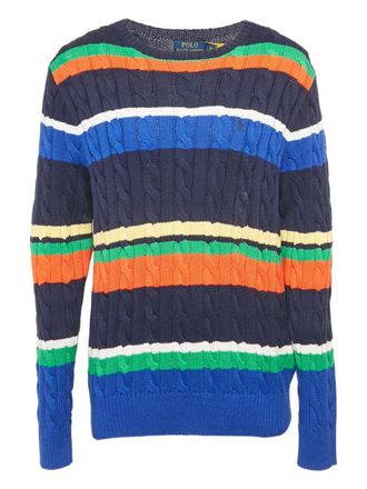 Ralph Lauren pull en maille torsadée à rayures - Bleu