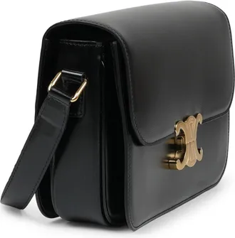 Celine Womens Shoulder Bag Triomphe Classique Black Leather Calf