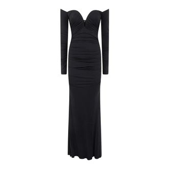 Elisabetta Franchi Maxikleid mit Carmen-Ausschnitt und Raffungen - - Dresses - Damen - Schwarzk - XL