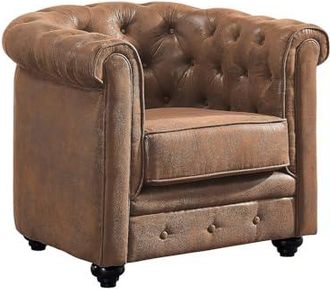 Vente-Unique Fauteuil Chesterfield en Microfibre Aspect Cuir Vieilli