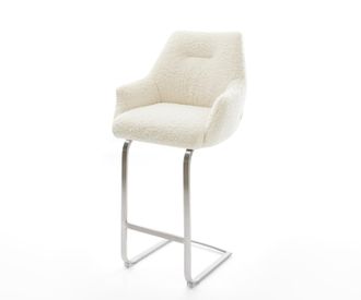 DELIFE Barstuhl Alja-Flex Teddystoff Beige Freischwinger Flach Edelstahl Silberfarben Taschenfederkern, Barst&uuml;hle