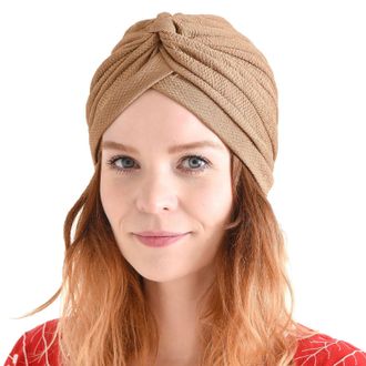 Charm by Casualbox Krepp Twist Turban Unisex - Boho Kopftuch Arabische Sikh Kostüm Festival Beige