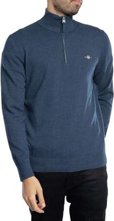 GANT Classic Cotton Halfzip Sweater, Mélange de Jeans Bleu foncé, XXL Homme