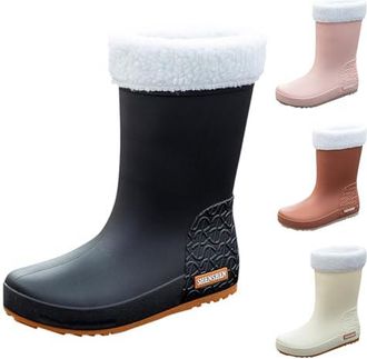 Generic Wellies Bottes de pluie mi-mollet pour femme, bottes dhiver doubl&eacute;es en peluche, chaudes, confortables, &agrave; enfiler, imperm&eacute;ables, antid&eacute;rapantes, d&eacute;con