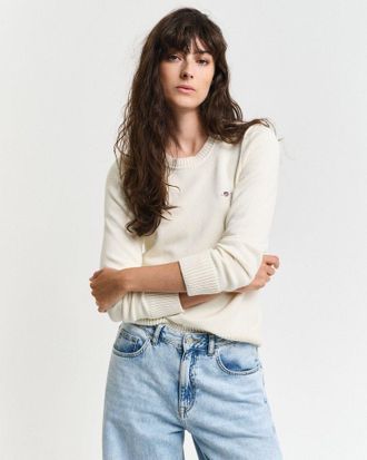 GANT Rundhalspullover CLASSIC COTTON C-NECK mit Zopfstrickmuster