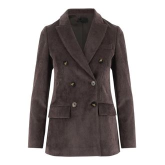 F.it Stretch Velvet Zweireihiger Blazer - - Jackets - Damen - Braun - XL