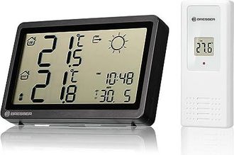 Bresser Funkwetterstation Meteo Temp HZ Schwarz - Mit präziser Innen- und Außentemperaturmessung und Wettervorhersage