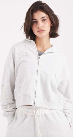 Cotton On Oversize-Kapuzenpullover in meliertem Wolkengrau mit Stern-Applikation, Kombiteil