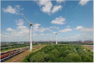 artboxONE Poster 45x30 cm Städte E-126 Windräder HH - Altenwerder - Bild Hamburg Container containerterminal