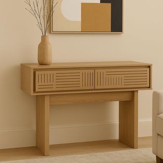 Mendler Konsolentisch HWC-O31, Telefontisch Beistelltisch Ablagetisch, Schublade Melamin 86x110x41cm - Ulme Natur