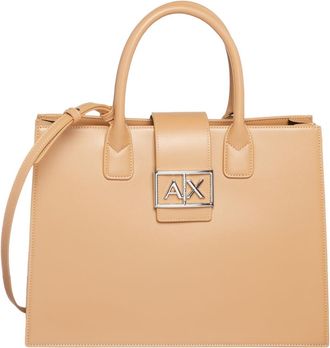 A|X Armani Exchange Womens Jodie, Sustainable, Logo plate closure, Medium Tote, Beige, One size