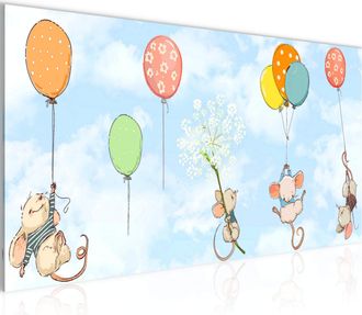 Runa Art Wandbild Kinderzimmer Maus 1 Teilig 100 x 40 cm Modern Bild auf Vlies Leinwand Junge Babyzimmer Spielzimmer T&uuml;rkis Blau 008012b