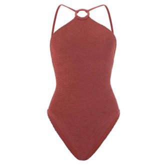 Hunza G Jasmine Covered Hoop Einteiliger Badeanzug - - Swimwear - Damen - Rot - ONE SIZE