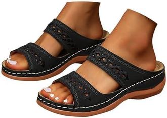 Generic Sandales orthop&eacute;diques pour femme &agrave; talon compens&eacute; - Bout ouvert - Soutien de la vo&ucirc;te plantaire - Plateforme &eacute;paisse brod&eacute;e - Sandales confortables c