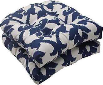 Pillow Perfect Indoor/Outdoor Bosco Wicker Seat Cushion, Navy, Set of 2 by