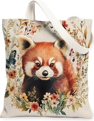Generic Sac fourre-tout en toile motif pandas rouges printaniers 33 x 38,1 cm, sac d&eacute;picerie r&eacute;utilisable pour femme, peinture de voyage, d&eacute;coration cadeau