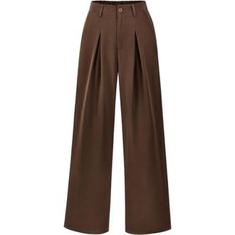 Generic Pantalon de travail taille haute pour femme, tenue décontractée 2025, pantalon habillé à jambes larges, taille élastique, ample et plissé, palazzo, ma