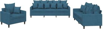 vidaXL 3-tlg. Sofagarnitur mit Kissen Blau Samt vidaXL