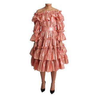 Dolce & Gabbana Femme, Robes, Rose, Taille: 34 FR Robe de soir&eacute;e longue A-line &agrave; volants