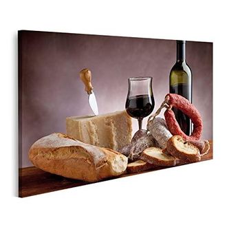 Islandburner Tableau sur Toile Nature Morte Vin Fromage Pain Saucisse Atmosph&eacute;rique pour Les Amoureux Cuisine Cadre Affiche Poster Murale Tableaux