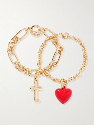 Roxanne Assoulin The Happy Heart Initial Set Aus Zwei Goldfarbenen Armbändern Mit Emaille