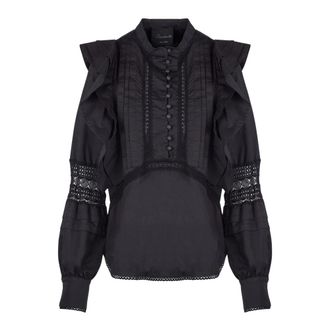 Souvenir Bluse mit R&uuml;schen - - Blouses & Shirts - Damen - Schwarzk - M