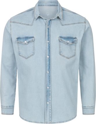 Rock Creek Herren Jeans Hemd Herrenhemd Denim Jeanshemd Vintage mit druckkn&ouml;pfen Regular Fit Stehkragen Kentkragen Langarm M&auml;nner Hemd H-322 Hellblau 3XL