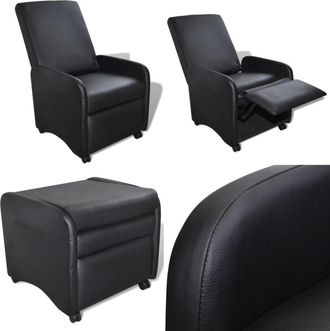 vidaXL Ausklappbarer Sessel Schwarz Kunstleder - Ruhesessel - Fernsehsessel - Home & Living - Schwarz