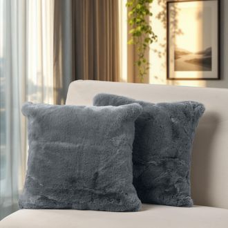 Paco Home 2er Set Kissenbezug Kunstfell Flauschig Deko Wohnzimmer Couchkissen Kissenhülle Schlafzimmer Boho Waschbar, Farbe:Anthrazit, Sets:2pcs-Set