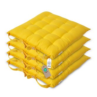 Homescapes 4er Set Stuhlkissen 40x40 cm gelb - Sitzkissen Outdoor/Indoor mit Baumwollbezug, Sitzpolster waschbar und Oeko-TEX-Zertifiziert f&uuml;r Esszimmer-, K&uuml;chen