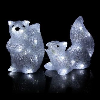 Kaemingk dekorative LED Leuchte für innen und außen als 2 x putzige Eichhörnchen, originell und ausgefallen, Acryl, Kaltweiß, batteriebetrieben, 6 Stunden Time