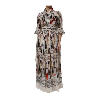 Dolce & Gabbana Femme, Robes, Multicolore, Taille: 36 FR Robe Maxi en Soie Imprimé Animal