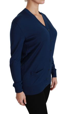 Dolce & Gabbana Womens Blue Button Cardigan Virgin Wool Sweater Clothing
