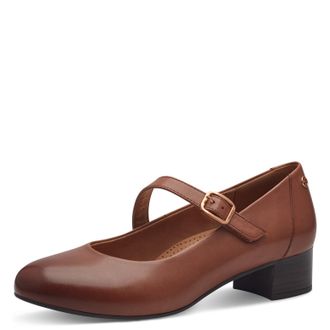 Tamaris Comfort Damen Pumps mit Riemen aus Leder mit Klettverschluss, Braun (Cognac), 38 EU