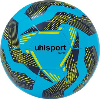 Uhlsport Player Fu&szlig;ball Fussball Ball f&uuml;r Erwachsene - Gr&ouml;&szlig;e 5, eisblau/Marine/Fluo gelb