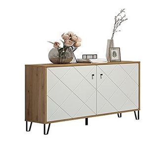 Trendteam Buffet Commode Meuble TV - Salon - Tactile - Taille dassemblage (LxHxP) 123 x 76 x 40 cm - Couleur chêne Artisanal avec Blanc - 210287107