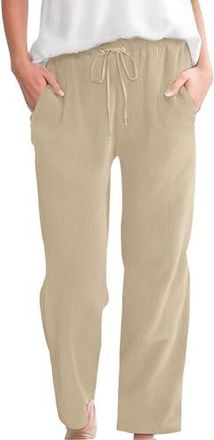 Generic Pantalon court en velours c&ocirc;tel&eacute; pour femme avec cordon de serrage et taille &eacute;lastique - Coupe ample - Pour lautomne et lhiver - Chaud - Vintage - Ave