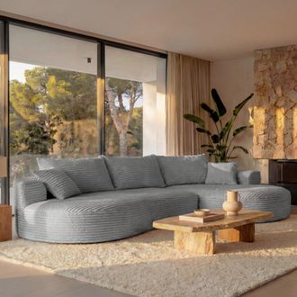 Mendler Sofa-Garnitur HWC-P19, 3-Sitzer Couch Loungesofa, Stoff/Textil Cord (370 g/m&sup2;) Liegefl&auml;che rechts - hellgrau