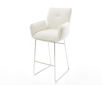 DELIFE Barstuhl Nela-Flex Boucl&eacute; Soft Beige Kufengestell Edelstahl Silberfarben, Barst&uuml;hle
