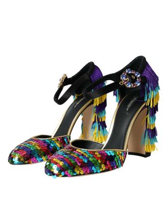 Dolce & Gabbana Womens Multicolor Sequin Crystal Mary Jane Shoes