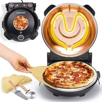 Nutrichef NutriChef Pizzaofen Elektrisch mit 30cm Stein, Pizza Maker bis 426&deg;C, 1200W mit Sichtfenster, Ober-/Unterhitze & Temperaturkontrolle, Herausnehmbare P