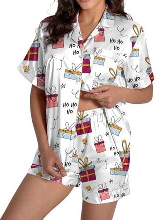 Generic Ensemble de pyjama en satin pour femme, ensemble de pyjama short pour femme - Chemise et short boutonn&eacute;s &agrave; manches courtes, v&ecirc;tements de nuit mignons 