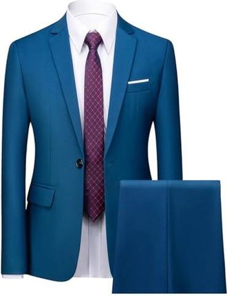 Generic Costume 2 pièces pour homme avec cravate à un bouton, coupe ajustée, ensemble veste et pantalon, convient pour les bals, les mariages, les affaires, b