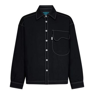 BONSAI Schwarze Canvas Hemdjacke mit Topstitching - - Jackets - Herren - Schwarzk - M