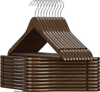 Songmics Kleiderb&uuml;gel Holz, 20er Set, B&uuml;gel aus Massivholz, Einkerbungen im Schulterbereich, Rutschfester Hosensteg, um 360&deg; drehbarer Haken, f&uuml;r Anz&uuml;ge, Hemde