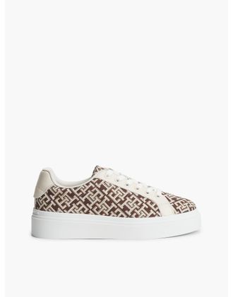 Tommy Hilfiger Textil-Sneaker in Braun-Bunt mit TH-Monogramm und Plateausohle